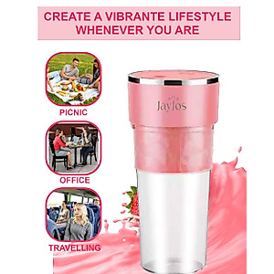 JayJos Portable Blender Smoothie Juicer Cup USB Rechargeable Home Travel Personal Mini size, Electric Powerful Sports (Pink)