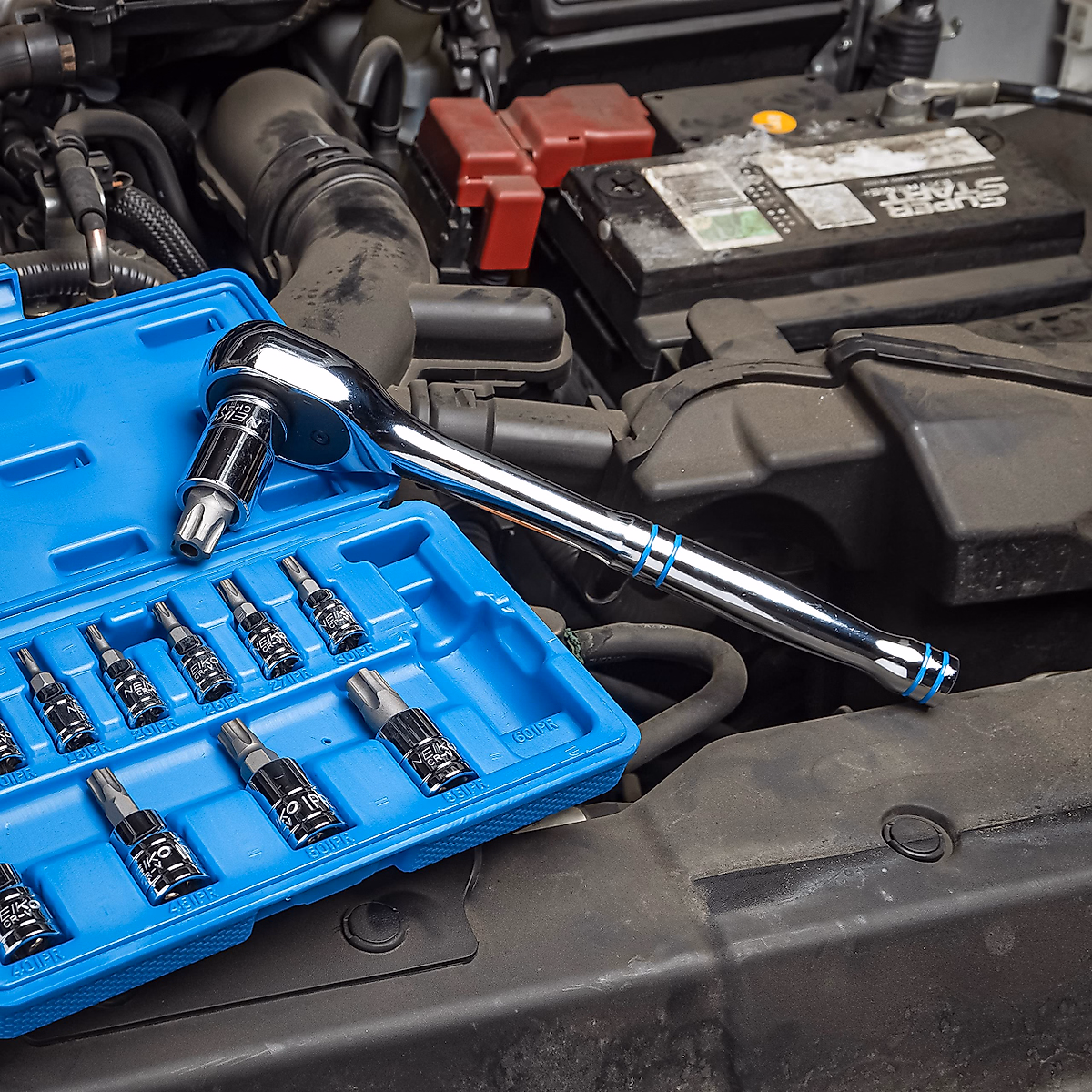 Neiko 03117A 1/2 Inch Ratchet Wrench, 100-Tooth Reversible Ratchet, 3.6 Degree, Quick Release 1/2 Drive Ratchet, 10" Long Handle Ratchet, Oval Head Socket Wrench, CR-V Steel Half Inch Rachet Wrench