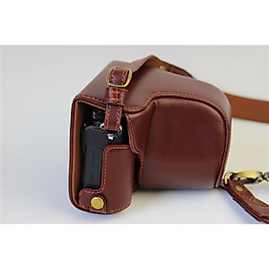 Olympus Pen-F Case, BolinUS Handmade Genuine Real Leather Fullbody Camera Case Bag Cover for Olympus Pen-F Bottom Opening Version with Neck Strap - Brown
