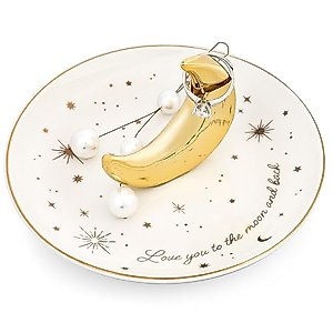 LotFancy Jewelry Dish, Moon Ring Dish Holder, Ceramic Trinket Jewelry Tray for Earring Bracelet Necklace Wedding Engagement Gift