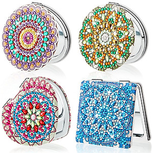 Marsui 4 Pcs Diamond Painting Compact Mirror Art Kits for Adults DIY Pocket Mirror Art Cover Portable Folding Purse Looking Glass for Women(Mandala)