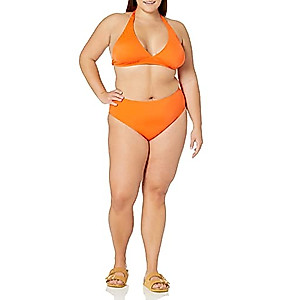 Amazon Essentials Women's High Waist High Leg Bikini Bottom, Orange, Large
