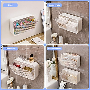 FABROK 2Pcs Wall Mounted Storage Organizer for Cotton Pads, Qtip Holder Dispenser with 2 Compartments, Bathroom Vanity Storage Canister for Cotton Swab, Makeup Pads, Hair Clips, Hair Ties(White-2PCS)