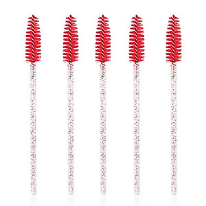 300 Pack Disposable Mascara Wands for Eyelash Extensions Eye Lash Applicators Makeup Brushes Tool kits, Crystal Red Handle- Red