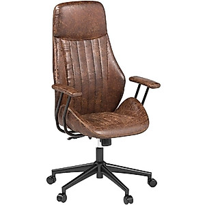 ovios Office Chair, Mid Century Modern Chair with Lumbar Support, Ergonomic High Back Suede Leather Executive Chair with Swivel Rolling Wheels, Dark Brown