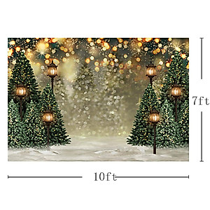 MEHOFOND 10x7ft Winter Christmas Tree Snowflake Green Newborn Photography Background Snow Scene Glitter Bokeh Portrait Backdrops Xmas Birthday Baby Shower Party Photo Banner Props