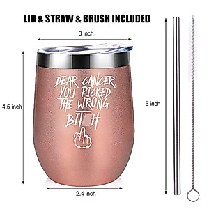 Coolife Wine Tumbler - Breast Cancer Survivor Gifts for Women, Cancer Gifts for Women - Dear Cancer You Picked the Wrong B - Ovarian Cancer Awareness, Fck Cancer Suck Gifts for Women Chemo, Patient