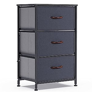 DHMAKER Nightstand with 3 Drawers, Small Dresser for Bedroom, Bedside Furniture & Accent End Table with Fabric Bins for Home, Bedroom Accessories, Living Room, College Dorm, Dark Indigo