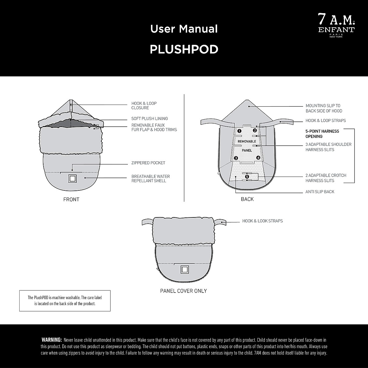 7AM Enfant Universal Stroller Footmuff - Water Repellent Winter Bunting Bag for Strollers & Car Seats, Soft Micro-Fleece & Plush Lined Stroller Footmuff for Baby Boy & Girl | TundraPOD