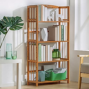 MoNiBloom Bamboo 4-Tier Bookshelf Adjustable Free-Standing Adjustable Storage Shelf Bookcase Plant Flower Stand for Living Room Kitchen Garden, Natural