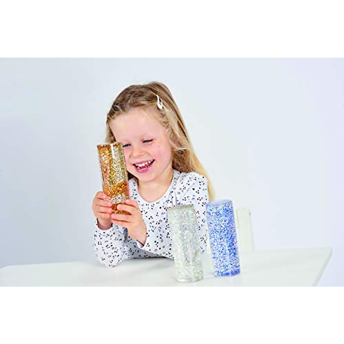 TickiT Sensory Glitter Storm - Set of 3 - Blue, Silver, Gold - Calming Glitter Tubes for Stress and Anxiety Relief - Encourage Focus and Concentration - Special Needs Toy