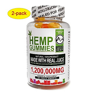 (2 Pack) Hemp Gummies 1,200,000mg High Strength - Fruity Gummy Bear with Hemp Oil, 100% Natural Hemp Candy Supplements