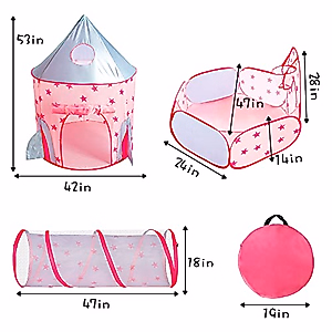 wilwolfer 3PC Princess Tent for Girls with Kids Play Tents, Crawl Tunnel and Baby Ball Pit for Toddlers, Pink Pop Up Playhouse Toys for Boys Indoor& Outdoor Games, Birthday Kid’s Gifts