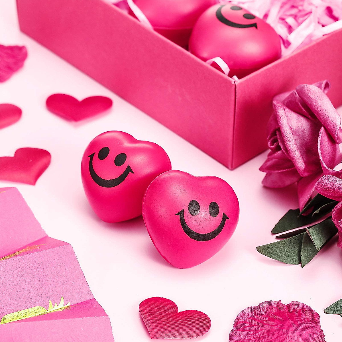 30 Pieces Heart Smile Funny Face Stress Balls, Mini Foam Ball, Stress Relief Smile Balls for School Carnival Reward, Valentine Party Bag Gift Fillers (Pink)')
