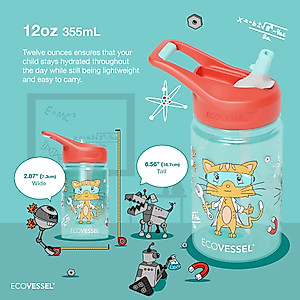 EcoVessel SPLASH Tritan Plastic Kids Water Bottle with Straw, Leak Proof Flip Top Lid, and Carry Handle Kids Cups Sports Water Bottle 12 oz (Underwater)