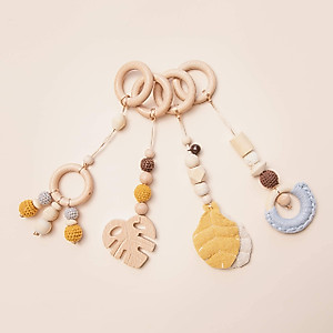 let's make Organic Wooden Play Gym with 4 Hanging Toys Foldable Baby Play Gym Frame Activity Center Hanging Bar Baby Tummy Time Play Gym Ideal Gift for Newborn Baby Boys Girls/Yellow