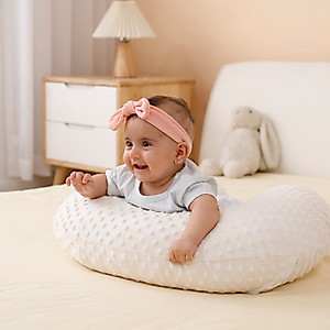 QUENESS Nursing Pillow and Positioner, Breastfeeding, Bottle Feeding, Baby Sitting Support with Removable Ultra Soft Minky Cover, Tummy Time Support for Baby Boys and Girls (Beige)