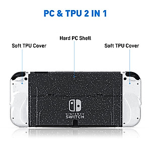GLDRAM Upgrade Glitter Case for Nintendo Switch OLED 2021, Dockable PC Protective Cover for Switch OLED Console, and Ergonomic TPU Grip Case for Joycon - Sparkle Shell