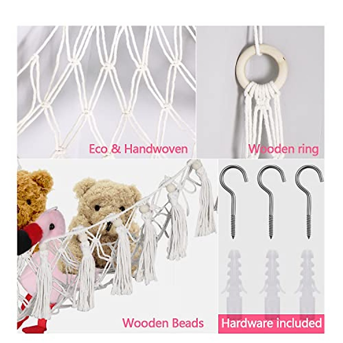 weiyuanhaoda Hanging Stuffed Animal Hammock，Stuffed Animal Net Or Hammock，Handmade Stuff Animal Organizer Storage With Boho Macrame Style，Corner Toy Net For Stuffed Animals.