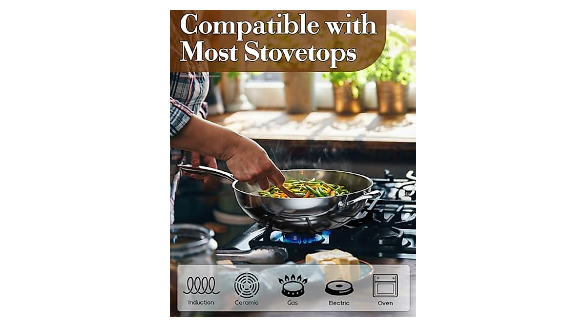 Cooks Standard 13" Stainless Steel Wok with Dome Lid