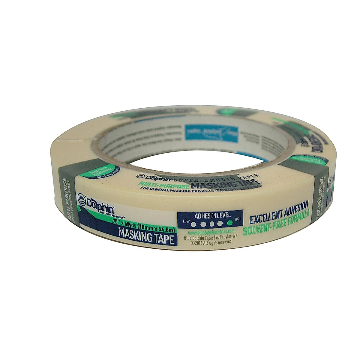 Blue Dolphin General Purpose Beige Masking Tape, 0.7 in. x 60 yds., General Use Masking Tape, High Tack, Ideal for Quick Painting Projects, 3-Day Clean and Easy Removal