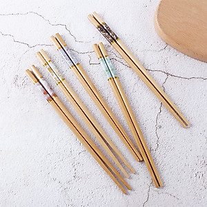 5 Pairs Natural Bamboo Chopsticks Reusable, Long Lightweight Wood Chopstick For Sushi Rice, Dishwasher Safe,For Restaurant Eating Cooking (green)