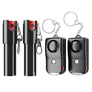 Armadillo Defense Pepper Spray and Personal Alarm Key Chain Bundle (4 Pack) for Protection and Self Defense, Safeguard for Women and Men, Tear Gas and Panic Button