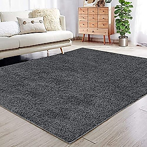 Fashionwu Area Rugs 8 x 10 Shaggy Rug for Bedroom Non-Shedding Fluffy Shag Area Rug Soft Plush Rug Luxury High Pile Fluffy Shag Rugs for Bedroom Cozy Carpet for Kids Room Nursery Room, Dark Grey