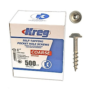 Kreg SML-C1-500 Zinc Pocket Screws, 1 Inch #8 Coarse Thread, Maxi-Loc Head (500 Count)