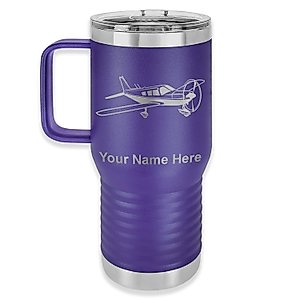 LaserGram 20oz Vacuum Insulated Travel Mug with Handle, Low Wing Airplane, Personalized Engraving Included (Dark Purple)