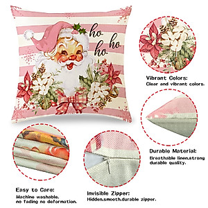 Christmas Pillow Covers 18x18 Set of 4 Pink Christmas Decorations Throw Pillow Case Stripes Santa Snowman Snowflake Winter Holiday Home Decor Cushion for Sofa Couch