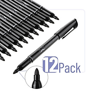Mr. Pen- Permanent Markers, 12 Pack, Black, Fine Tip, Black Markers, Marker Set, Fine Tip Markers, Black Permanent Markers, Permanent Markers Black Colors