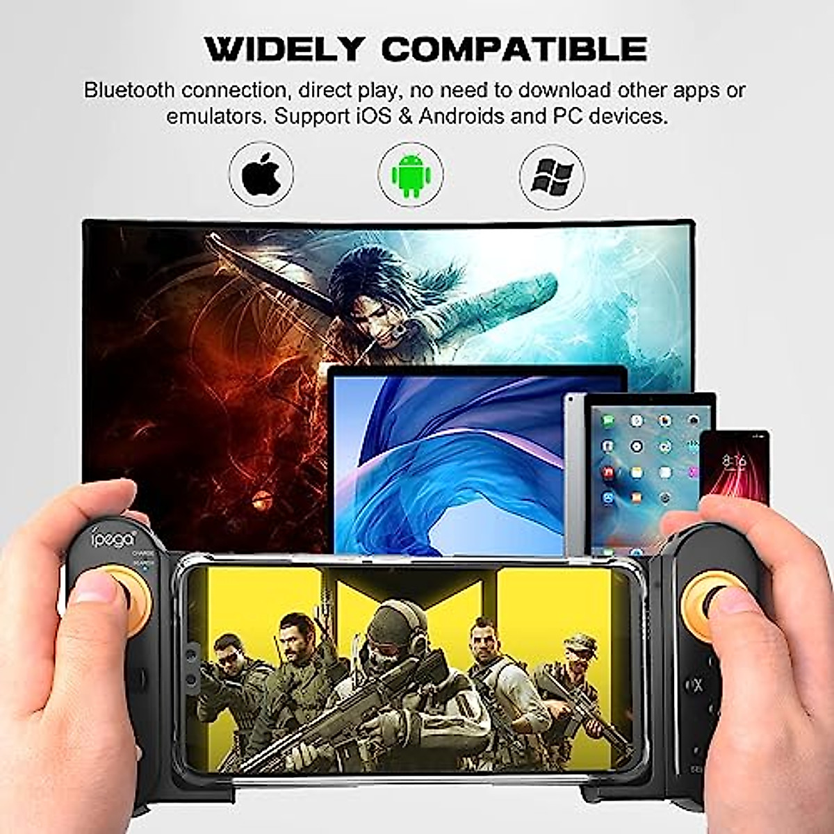 Joso Bluetooth Gaming Controller for iPhone, Android, PC, Direct Play, Stretchable, Gamepad Joystick for iPhone 14 13 12 Pro Max, Galaxy S23 S22 Ultra, iPad mini, Tablet Under 10", Fire HD 10, 8
