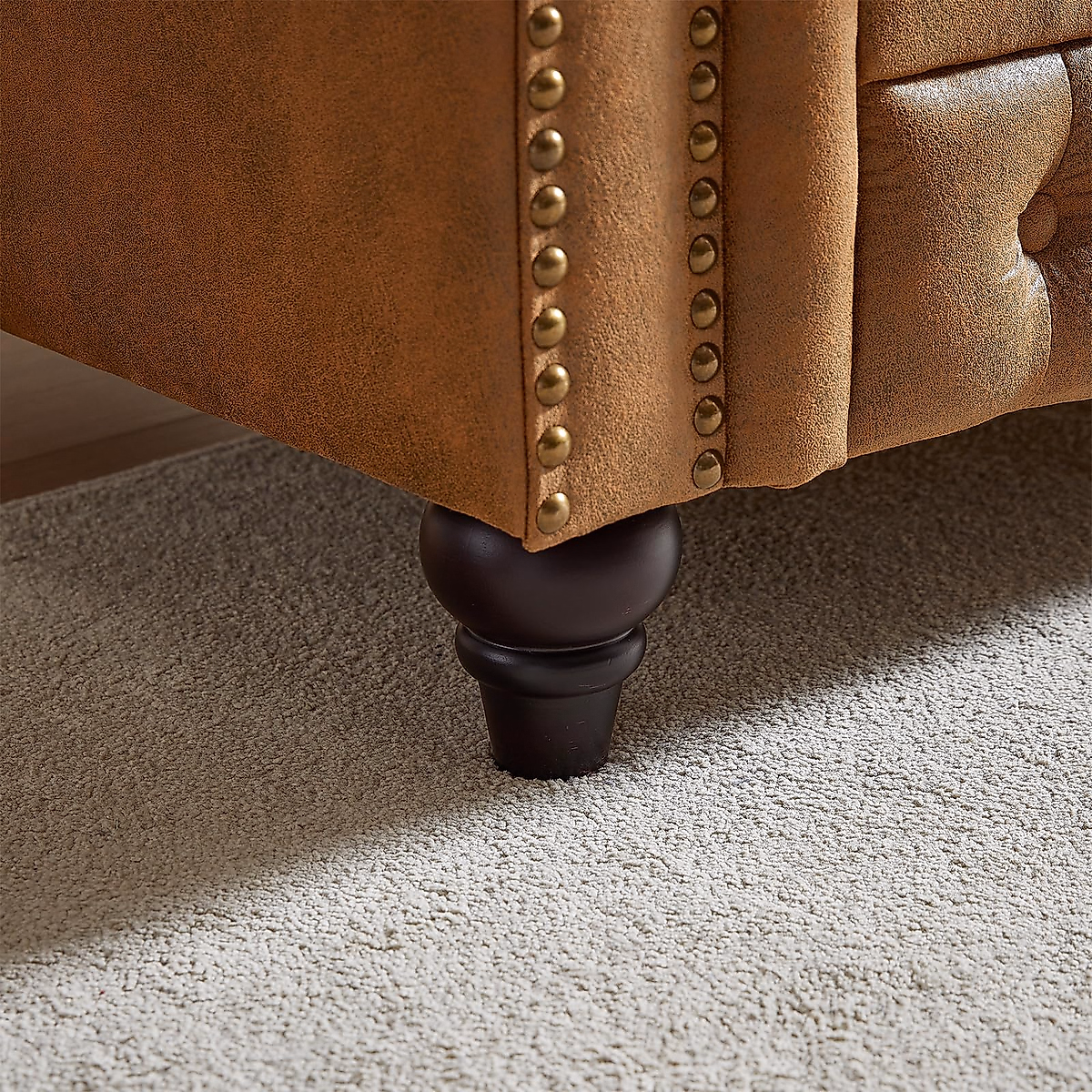 Modern Chesterfield Sofa Set for Living Room, 2 Piece Faux Leather Furniture Sets 3 Seater Couch&Loveseat Sofa with Rolled Arms and Tufted Button, Office, Brown