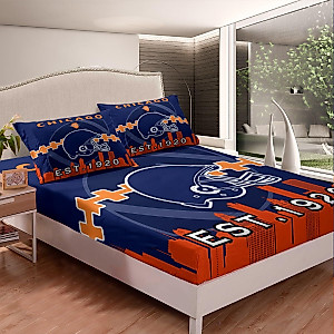 Erosebridal Twin Fitted Sheet for Boys Football Kids Bed Sheets for Football Fan American Football Bed Set for Men,Boys Rugby Bedding Set with 1 Pillowcase,Red Blue Orange(Chicago)