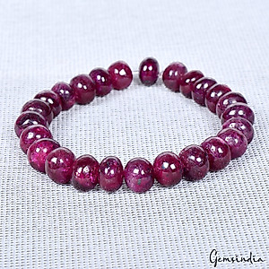 gemsindia Red Ruby Round Beads Elastic Adjustable Stretch Bracelet For Christmas