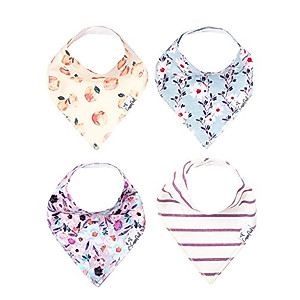 Baby Bandana Drool Bibs for Drooling and Teething 4 Pack Gift Set"Morgan"by Copper Pearl, Soft Set of Cloth Bandana Bibs for Any Baby Girl or Boy, Cute Registry Ideas for Baby Shower Gifts