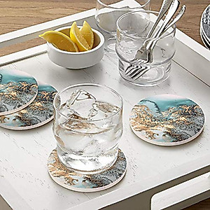 Lahome Marble Pattern Coasters - Round Drinks Absorbent Stone Coaster Set with Ceramic Stone and Cork Base for Kinds of Mugs and Cups (Blue, Set of 4)