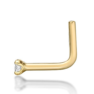 Lavari Jewelers 20 Gauge 0.02 Carat Lab Grown Diamond L-Shaped Nose Ring in 14k Yellow Gold (D-E, I2-I3, cttw) 1.7 mm