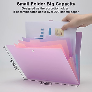 NAFY Colorful Expanding File Folder, 5 Pockets Folder with Colored Labels Portable Weave Pattern Accordion File Folder A4 Letter Size Project Organizer Document Folder for Office School (Pink)