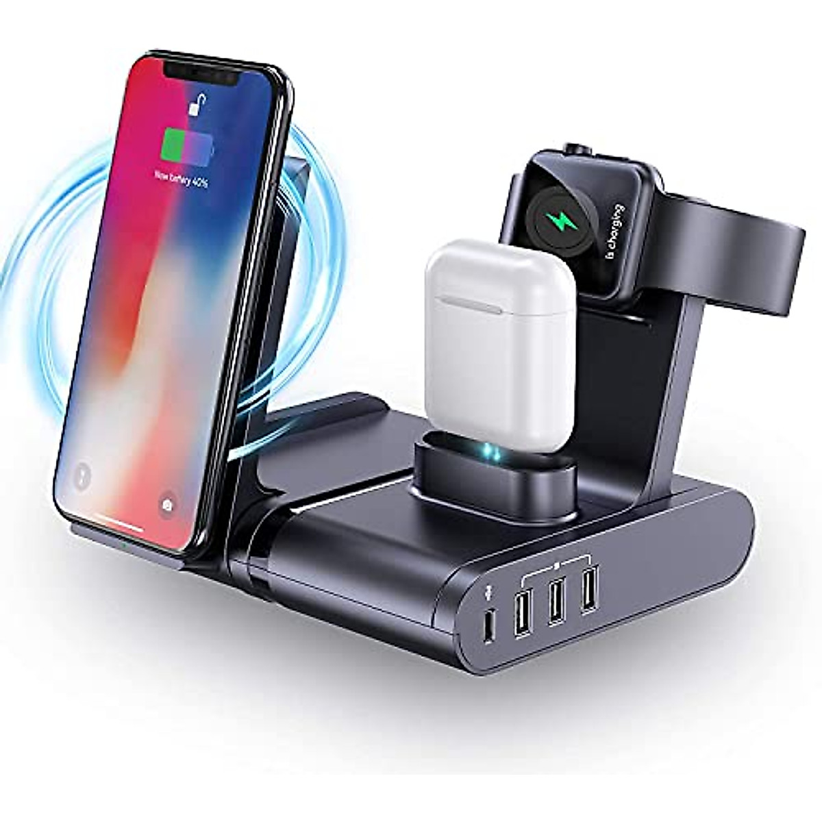 seenda Charging Station for Multiple Devices - 90W Fast Charger Station with 4 USB Ports (1 USB C + 3 USB A) and 10W Wireless Charger for iWatch AirPods iPhone MacBook,Tablet iPad and More