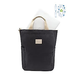I WAS PLASTIC Recycled Polyester Laptop Tote Bag with Zipper and Pockets, Water Repellent, Fit 13" Laptop, Crossbody Bag. (BLACK)