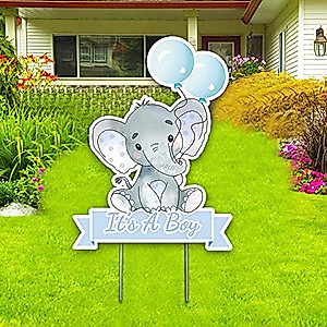 Mirabuy Blue Elephant with Balloons It's A Boy Yard Sign with Stake for Baby Shower Decorations