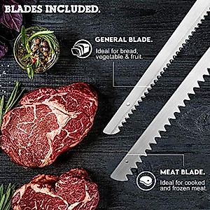 MOSAIC Electric Knife, Electric Carving Knife with 2 Serrated 8” Stainless Steel Blades, Eject Button and Handle Easy Grip for Carving Meats, Turkey, Poultry, Bread, Crafting Foam