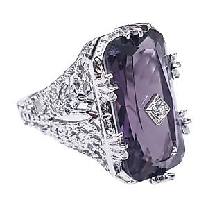 Luxury Fashion Rectangular Natural Amethyst Princess Ring in 925 Silver Openwork Square Perfect Cut Purple Gemstone Cubic Zirconia Ring CZ Eternity Engagement Wedding Ring Women's Sizes 6-10 582 (9)