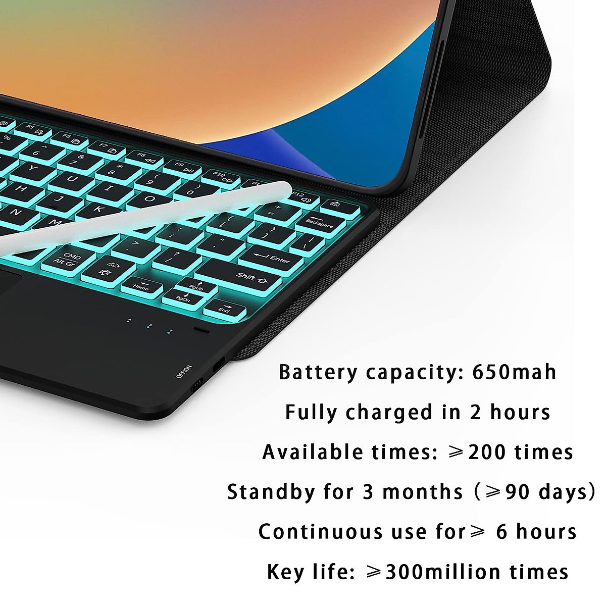 HEAPAO Touchpad iPad 10th Generation Case with Keyboard (10.9", 2022) - 7 Color Backlight, Multi-Touch Trackpad, Detachable Keyboard, Flip Stand Case with Pencil Holder for New iPad 10th 2022, Black