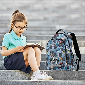 MCHIVER Red White Monster Truck Personalized Kids Backpack Custom for Boys & Girls 16.7 Inch School Backpack for Teen with Adjustable Buckle Backpacks for School & Picnic