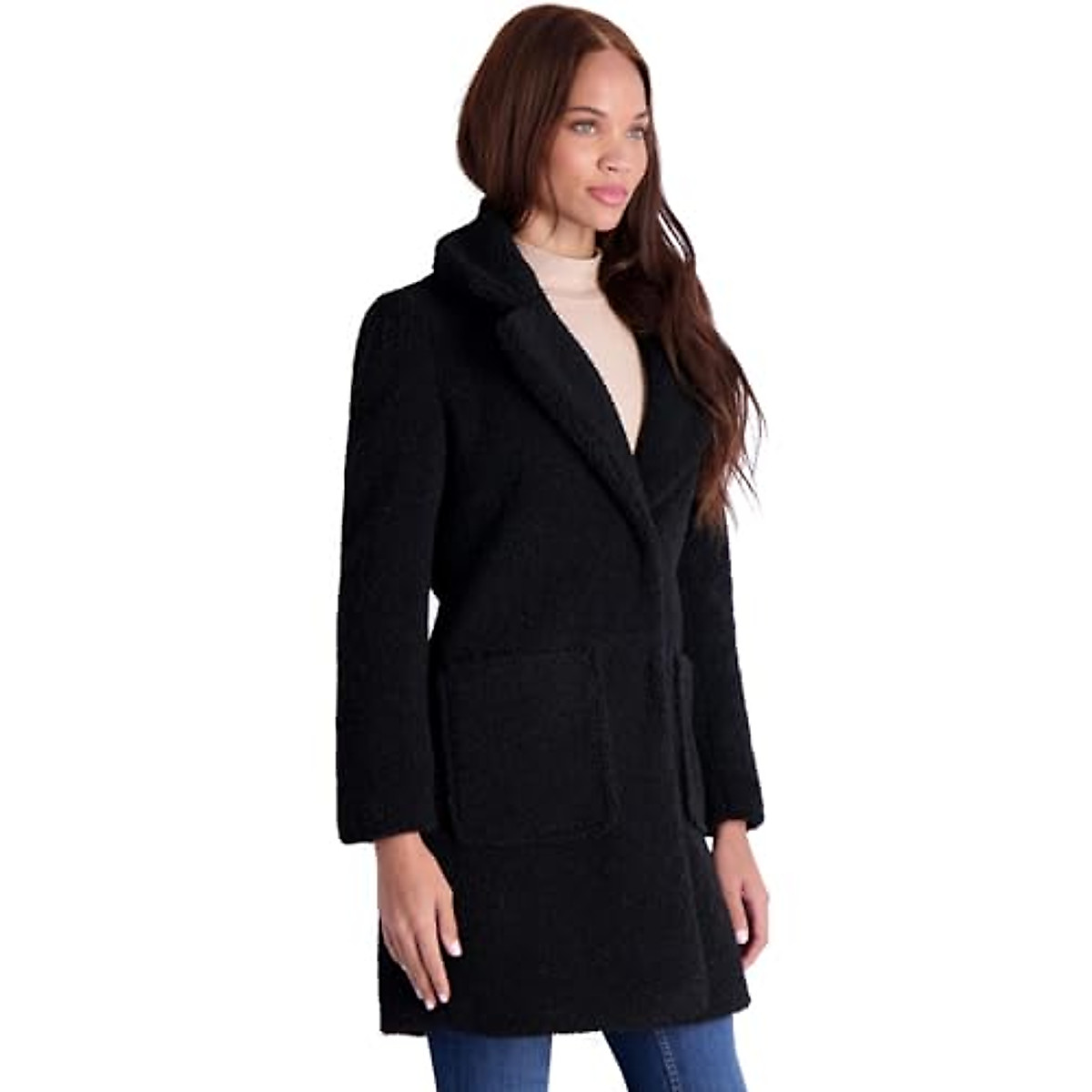 French Connection womens 3/4 Shearling Faux Fur Coat, Black, Large US