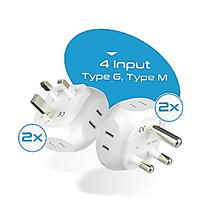 Ceptics South Africa Travel Plug Adapter Set - 4 Input - Ultra Compact - Light Weight - Type M and Type G - USA to Any Type M Countries Such as Botswana, Namibia - 4 Pack (PT-7-10L-4PK),White