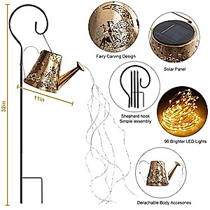 Solar Watering Can with Lights Outdoor Garden Decor Large Hanging Lantern Waterfall Landscape Lights Waterproof Solar Garden Decorations for Lawn Patio Yard Pathway Gardening Mother's Day Gifts